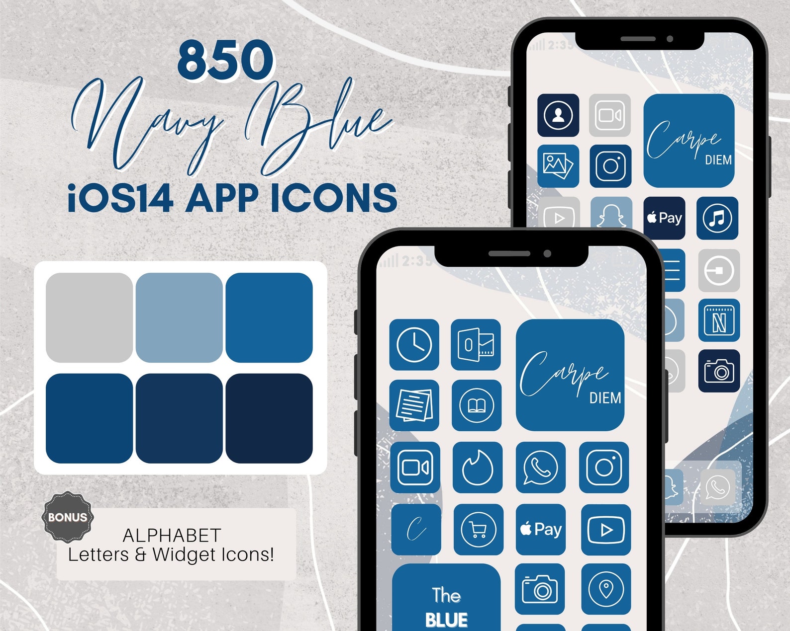 App Icons NAVY BLUE iOS 14 App Icon Bundle Blue Gray 850 | Etsy