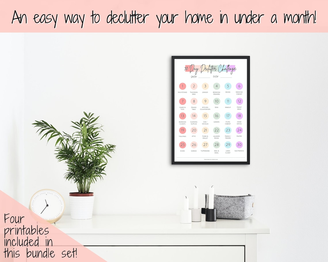 30 Day Declutter Challenge Printable, Cleaning Planner Schedule, De ...