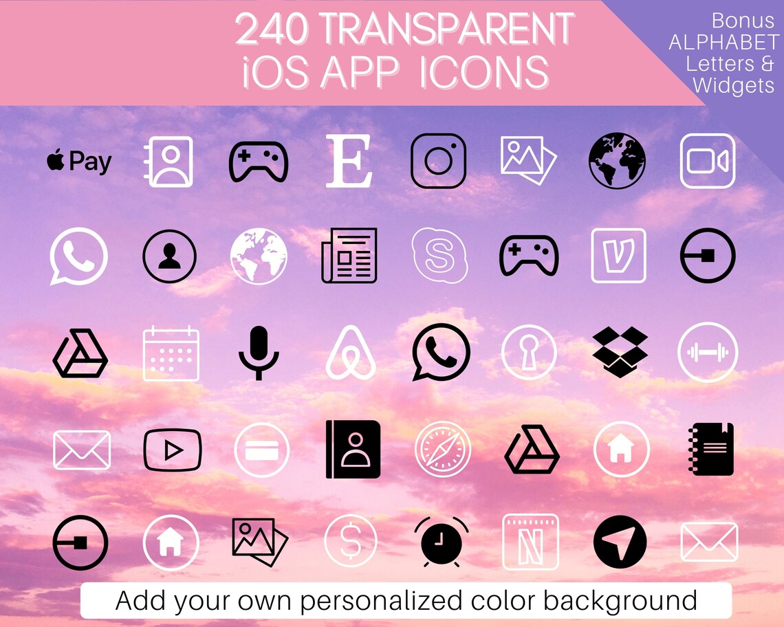 Black & White Ios 14 App Icons, 240 Transparent Clear Background iPhone ...