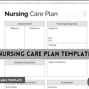 Nursing Care Plan Template, Printable Nursing Notes Assessment, Nursing ...