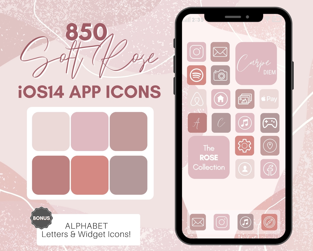 Rose Gold Theme Ios 14 App Icons, 850 PINK iPhone App Icons, Pink ...