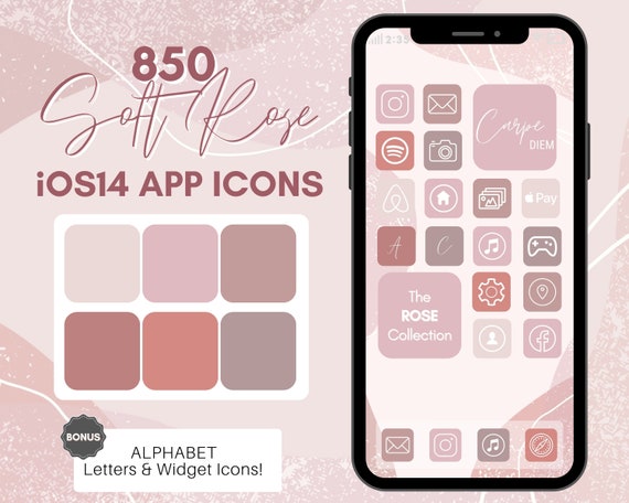 Rose Gold Theme Ios 14 App Icons 850 PINK Iphone App Icons | Etsy