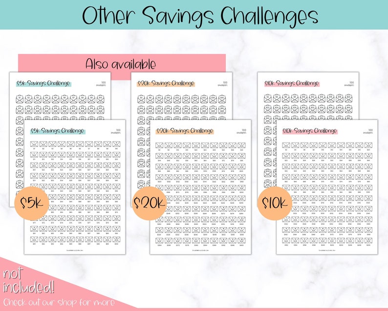 10k 100 Envelope Challenge Printable 10000 Savings Tracker - Etsy UK