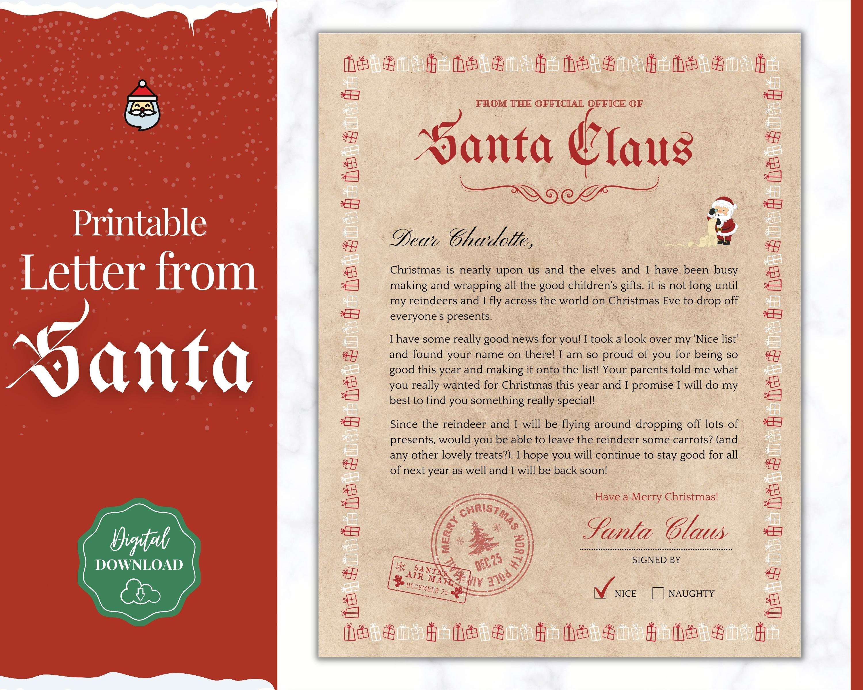 Letter From Santa Printable Personalize North Pole Mail Nice | Etsy