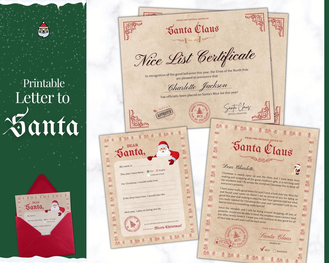 Letter From Santa BUNDLE, Nice List Certificate, Letter to Santa, Kids ...