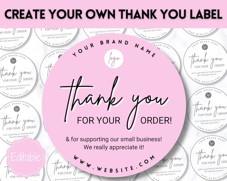 EDITABLE Thank You Sticker, Digital Thank You Label Template, Thank You ...