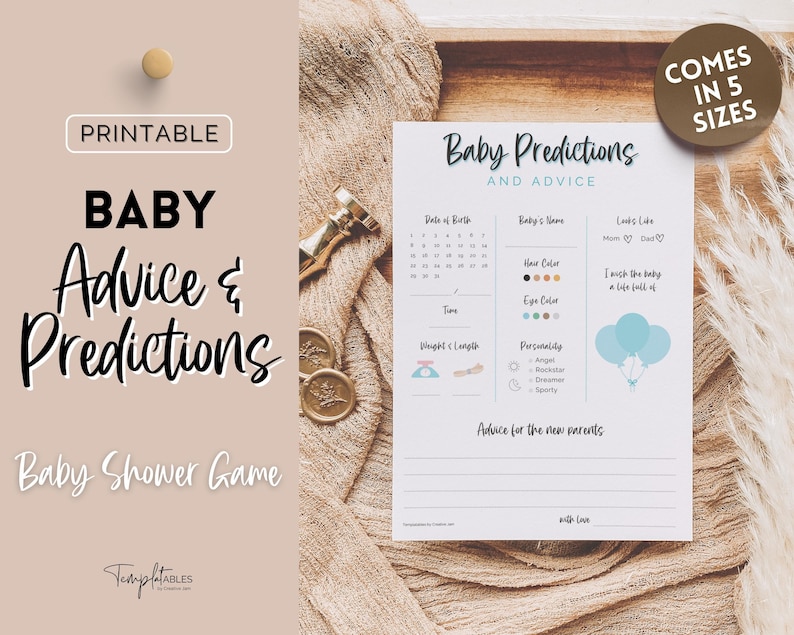 Baby BOY Predictions and Advice Card, Printable Baby Shower Games ...