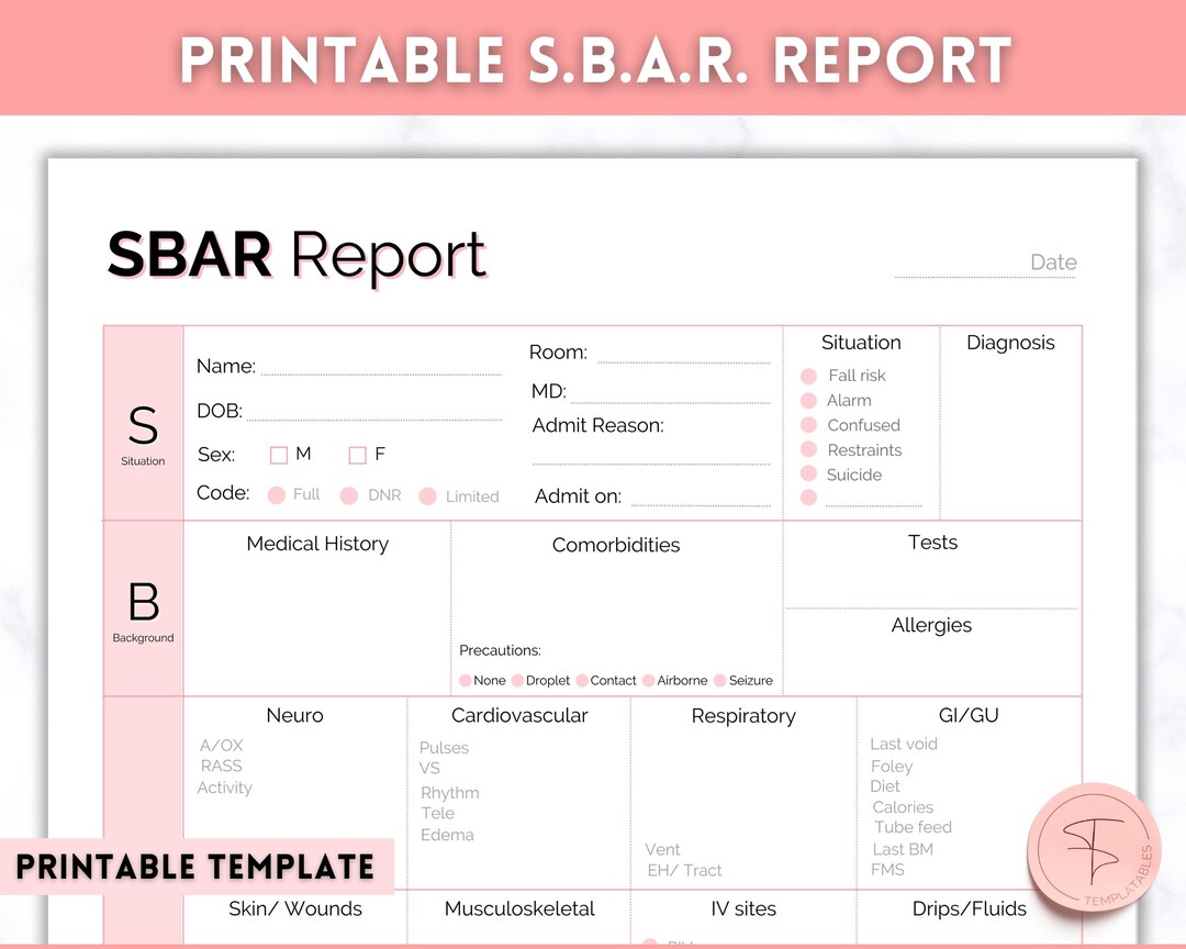 SBAR Nurse Brain Sheet, Nurse Report Sheet, ICU Nurse Report, RN ...