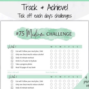 75 MEDIUM Challenge Tracker, 75medium Printable, 75medium, Easier 75 ...