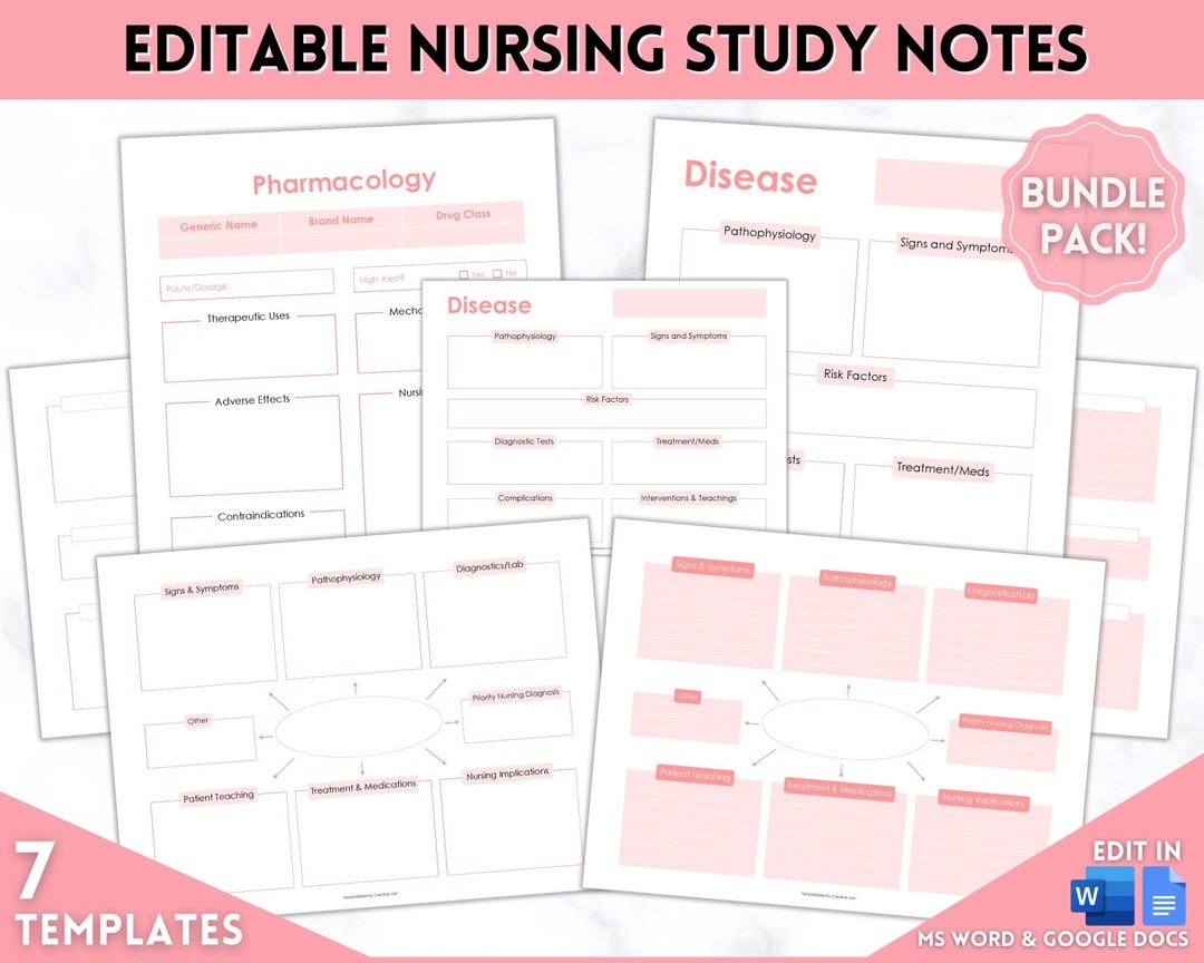 EDITABLE Nurse Student Study Guide, Nursing Notes BUNDLE, Concept Map ...
