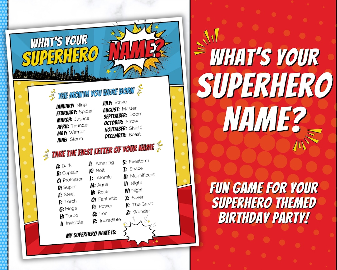 Superhero Party Game, What’s Your Superhero Name? Sign, Super Hero ...