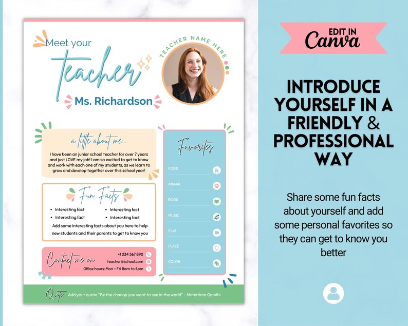 EDITABLE Meet the Teacher Template, Meet Your Teacher Introduction ...