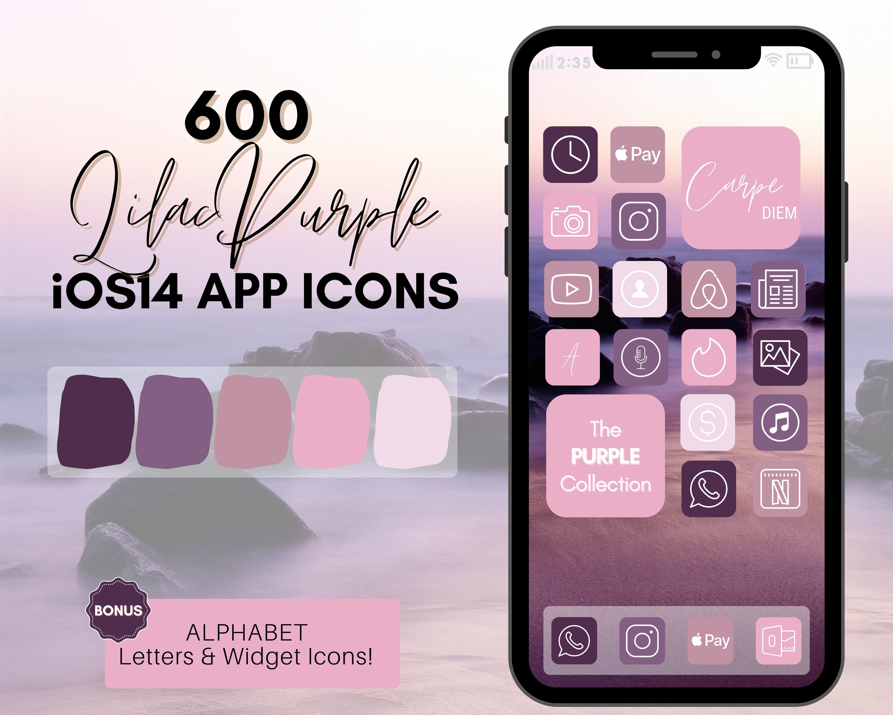 LILAC Theme iOS 14 App Icons, 600 Lila Violet Lavendel Pink iPhone App ...