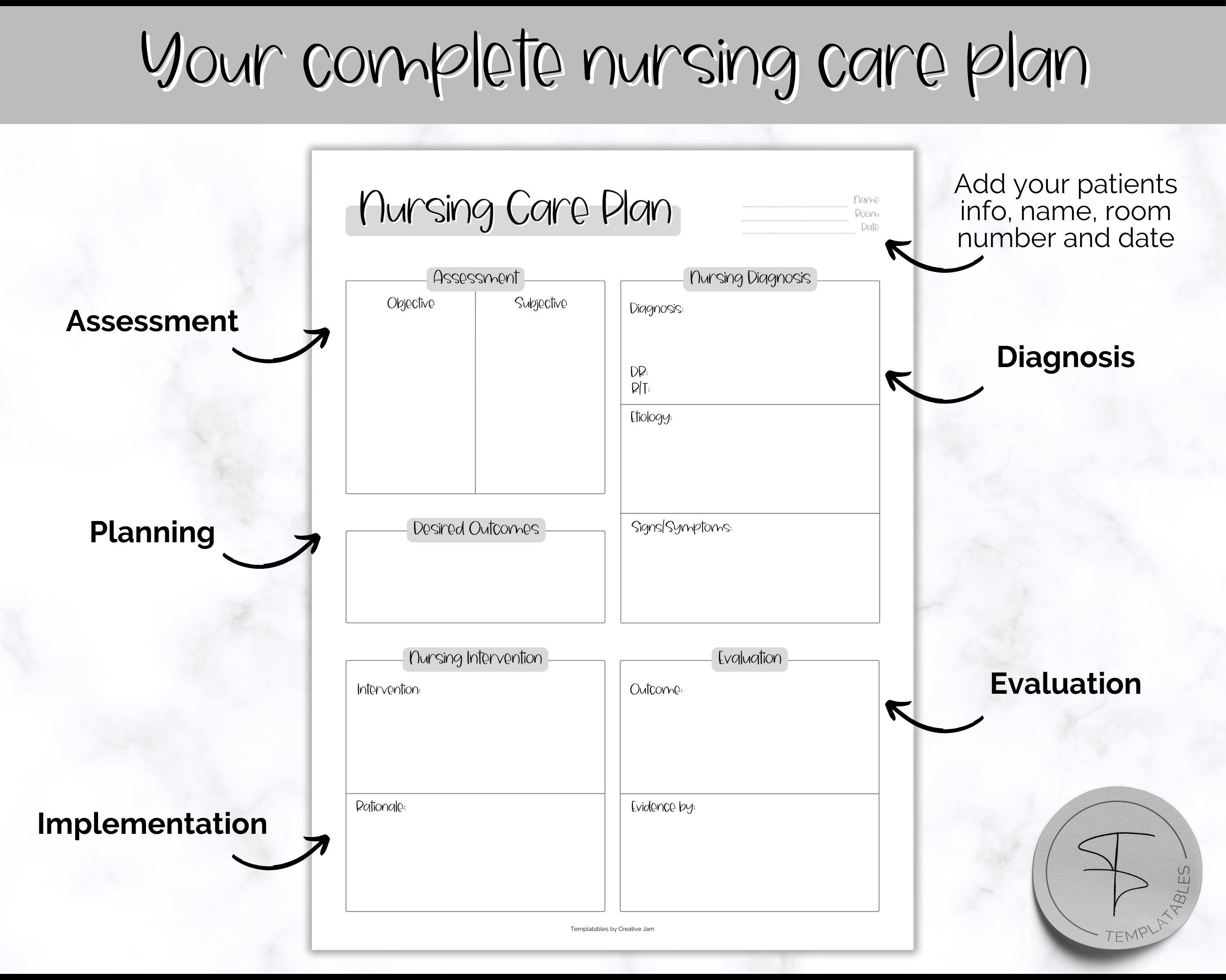 Printable Nursing Care Plan Template Nursing Notes Assessment Nursing