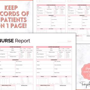 4 Patient Nurse Report Sheet, Nurse Brain Sheet, 5 Colors, ICU Nurse ...