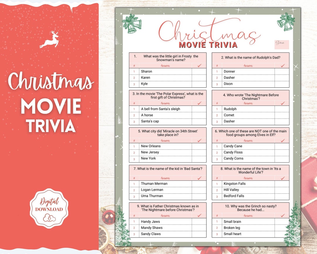 Christmas MOVIE TRIVIA Game! Holiday Game Printables, Xmas Party Game ...