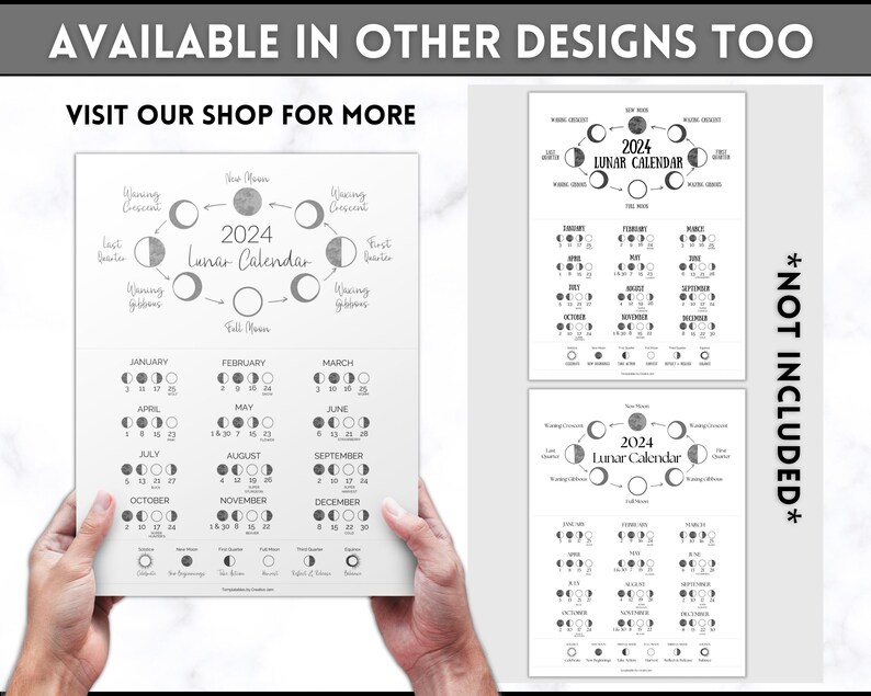2024 Lunar Calendar, Printable Moon Calendar, 2024 Moon Phases ...