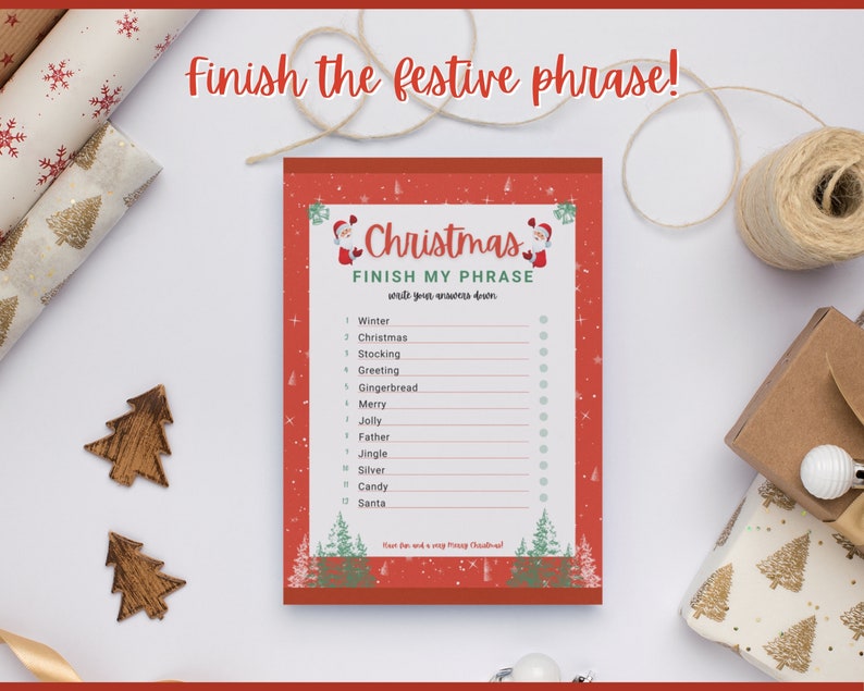 Holiday Finish My Phrase Game! Christmas Game Printables, Xmas Party ...