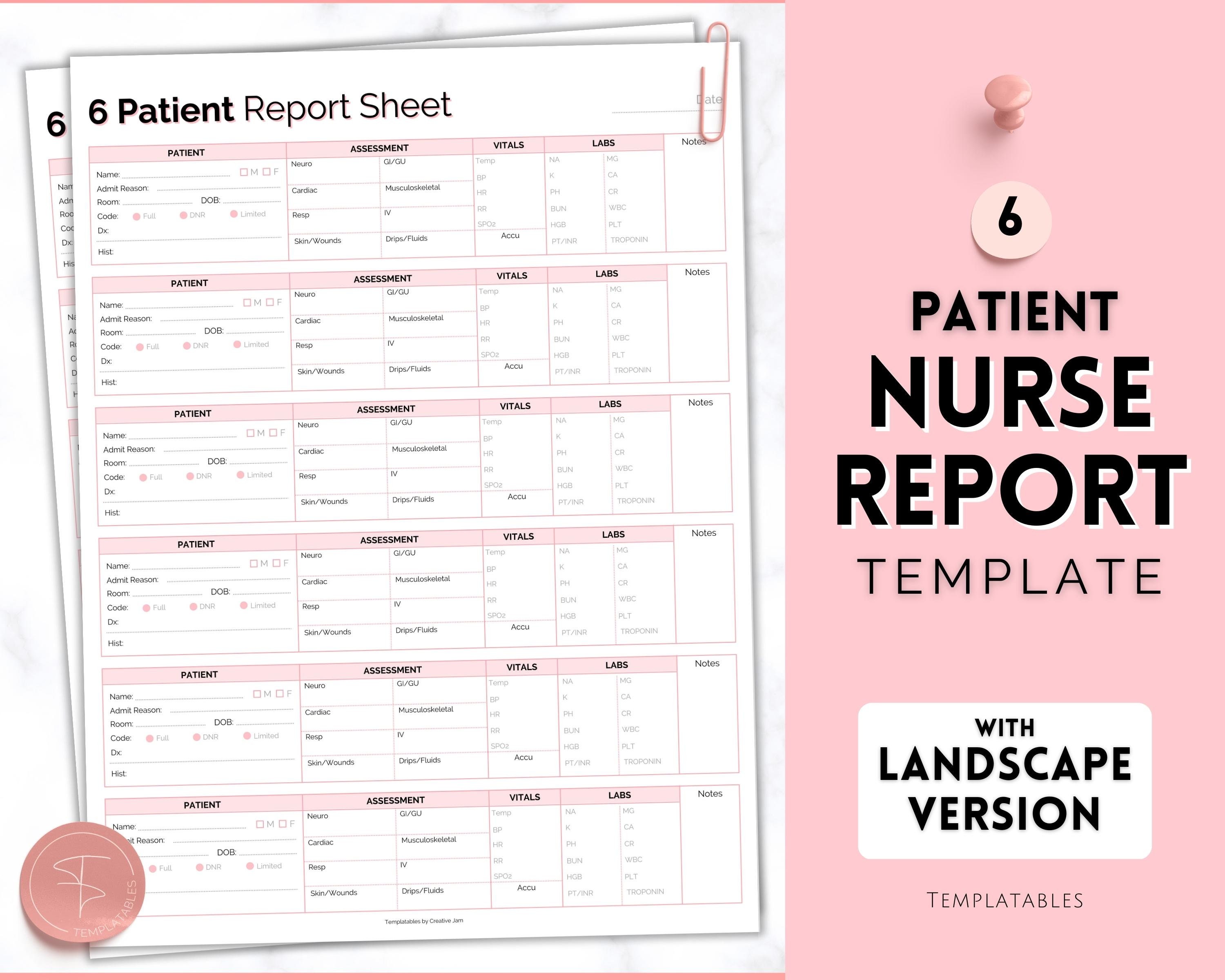 6 Patient Nurse Report Sheet Nurse Brain Sheet ICU Nurse - Etsy UK