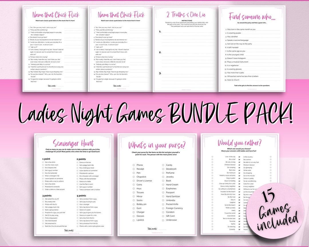 Girls Night Games BUNDLE, 15 Printable Games for Ladies Night In ...