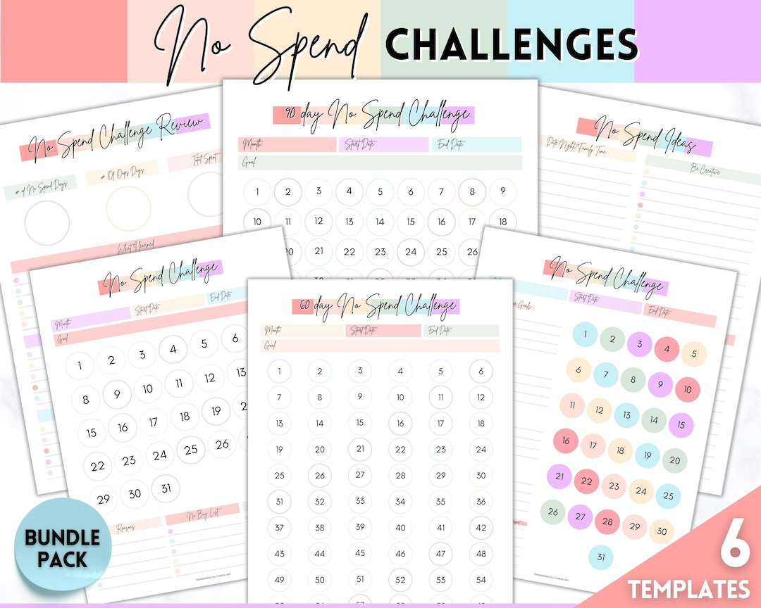 No Spend Challenge BUNDLE, Printable Savings Challenge, 30 Day ...