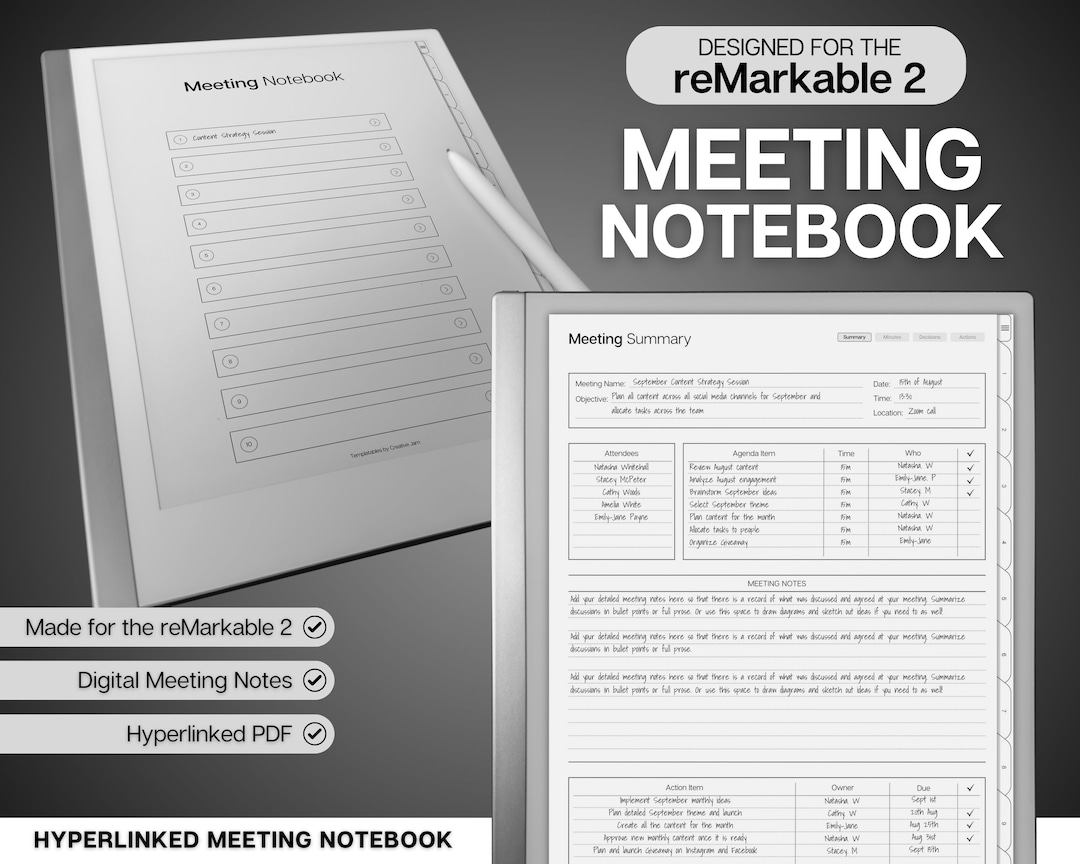 Template for Remarkable 2, Digital Meeting Minutes, Meeting Agenda ...
