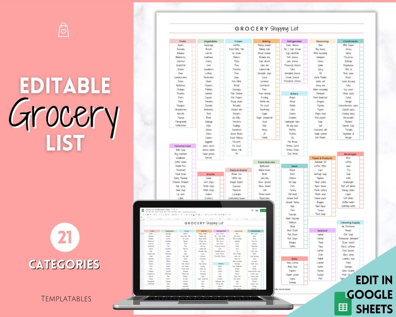 EDITABLE Grocery List Master Grocery List Printable Weekly - Etsy