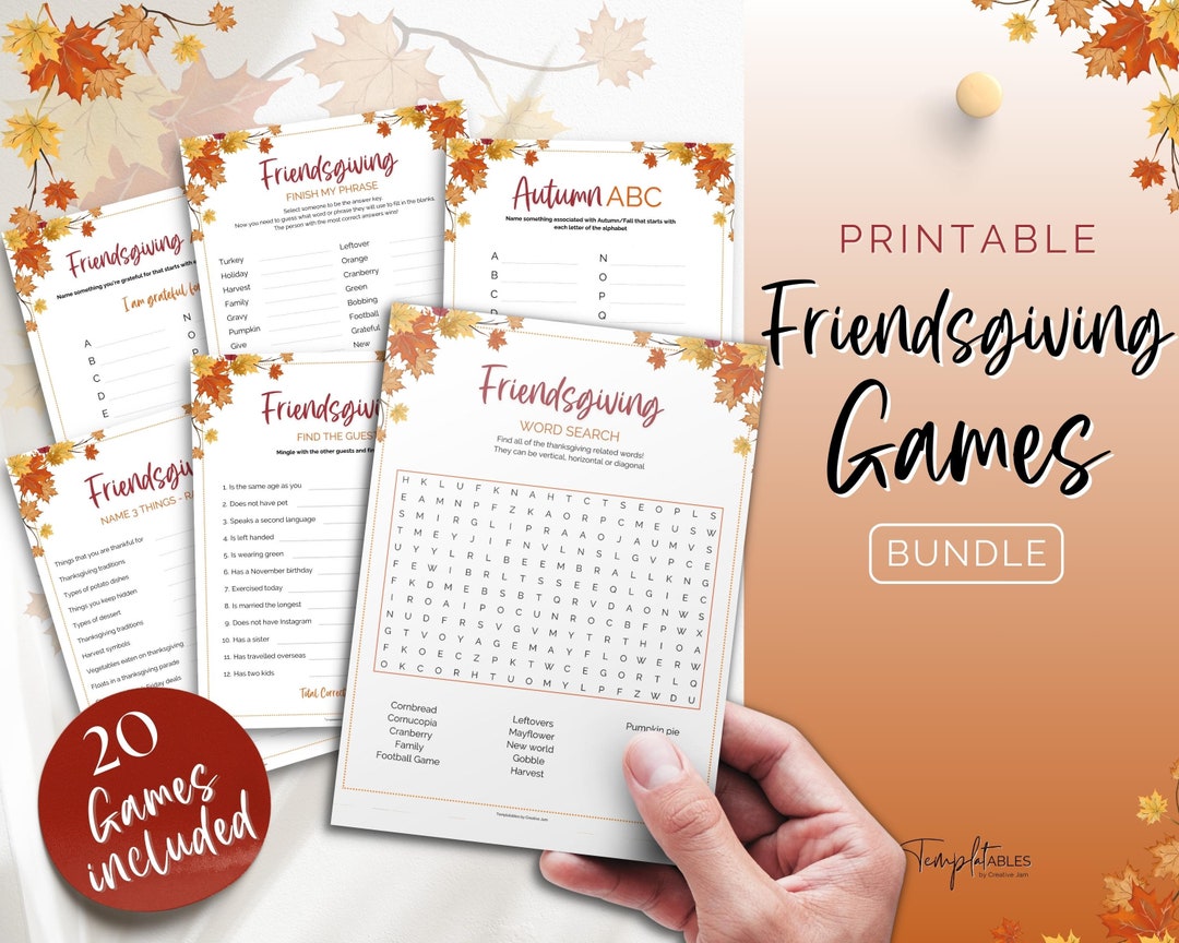 20 Friendsgiving Games, Printable Thanksgiving Games Bundle, Turkey ...