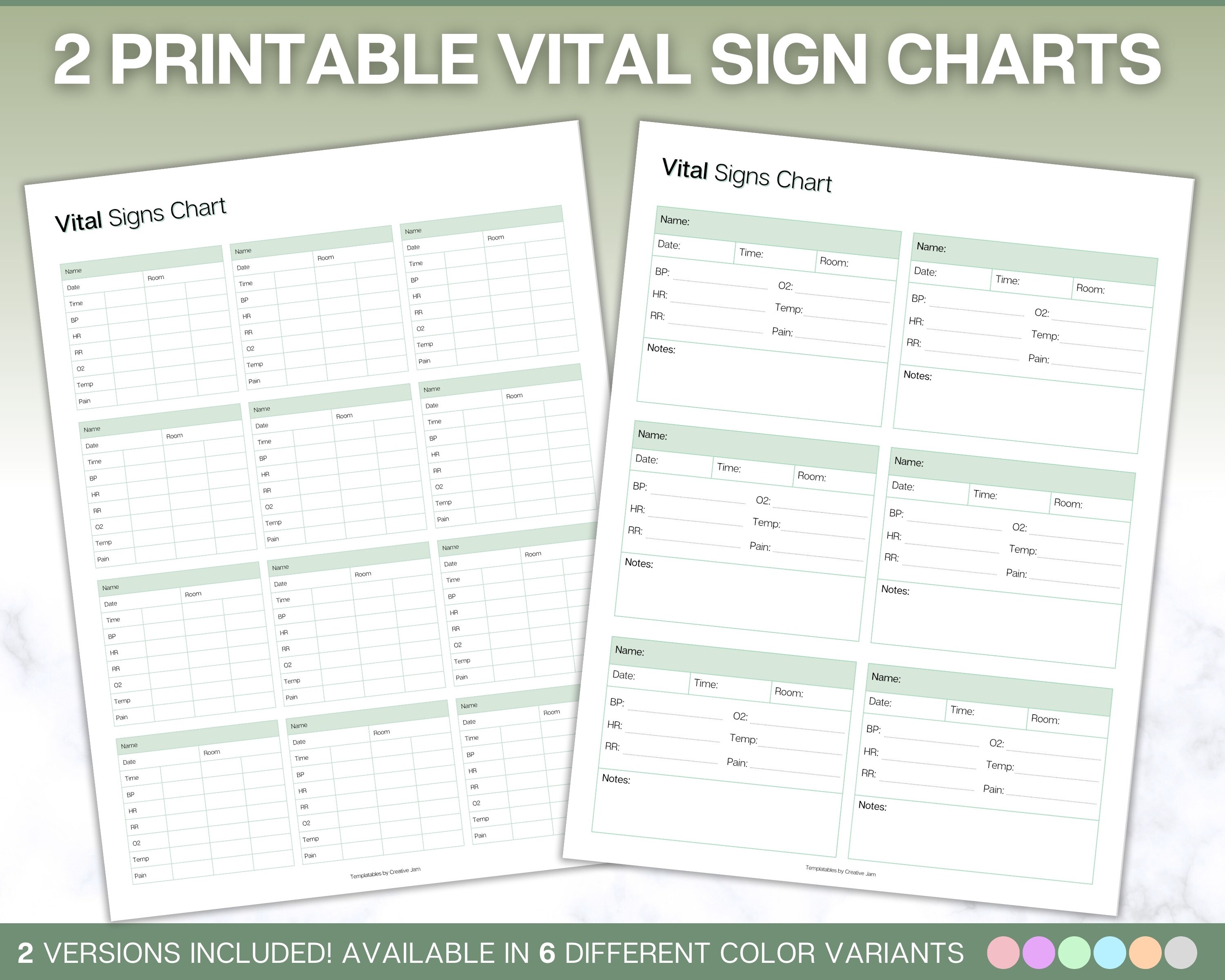 Nurse Vital Signs Log, 2 Vital Signs Chart Sheet, Patient Assessment ...