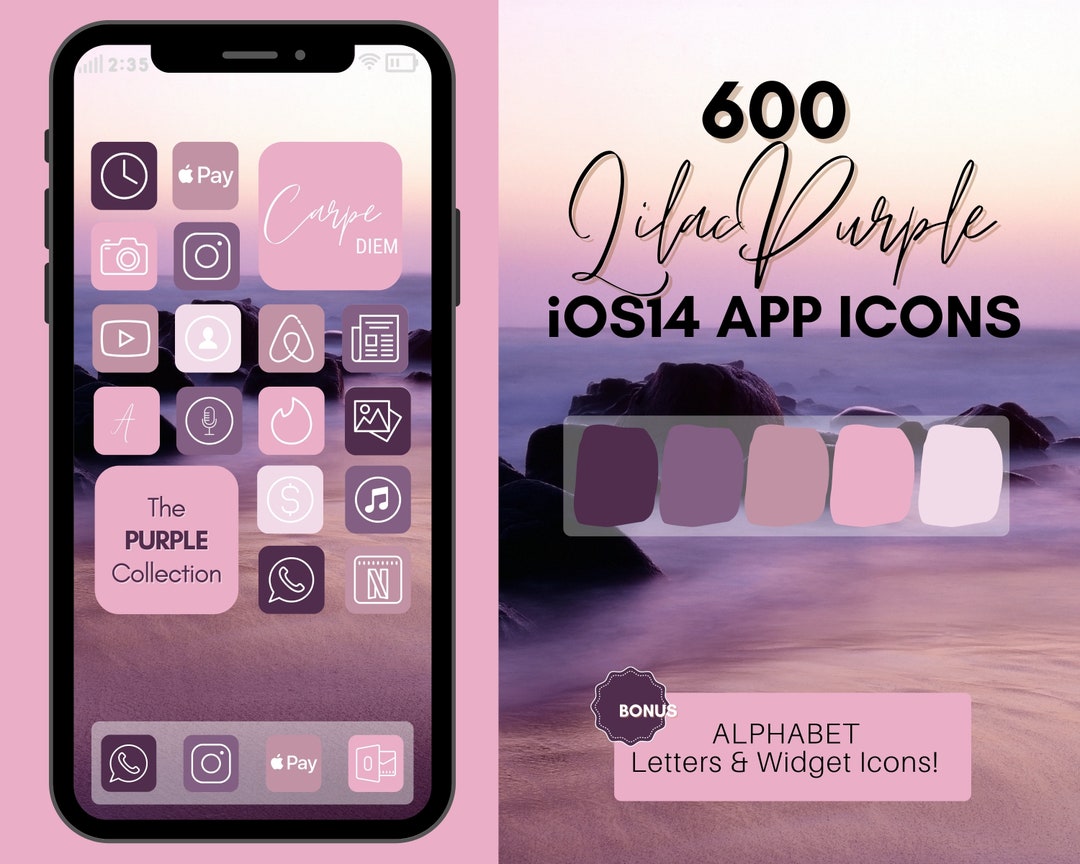 LILAC Theme iOS 14 App Icons, 600 Lila Violet Lavendel Pink iPhone App ...