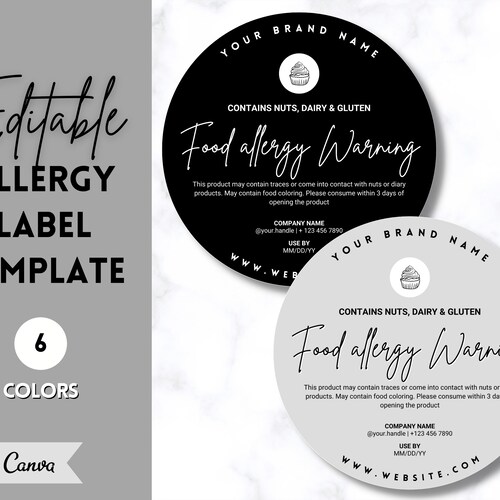 EDITABLE Allergy Label Template Allergen Label Allergy - Etsy UK