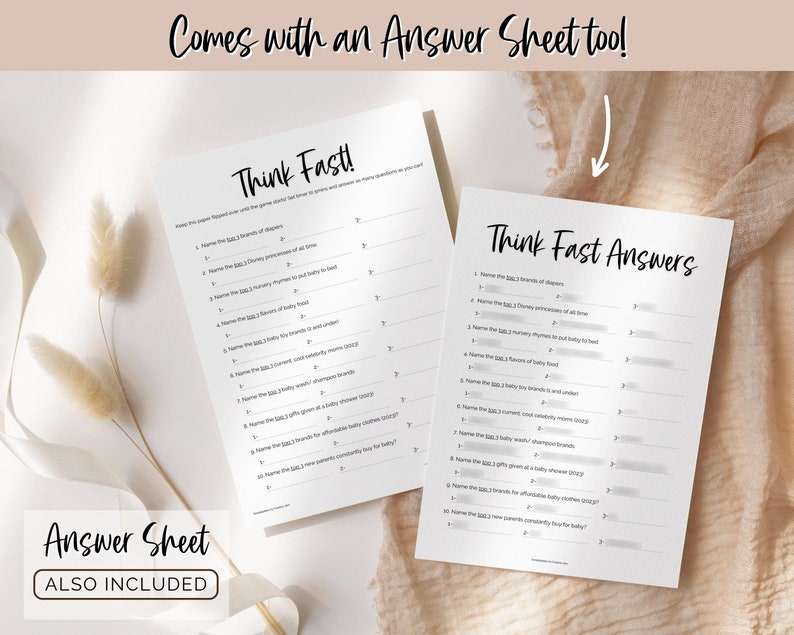 Think Fast Baby Shower Game Printable Baby Shower Games - Etsy Israel