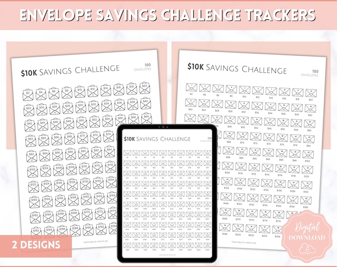 100 Day Envelope Challenge Printable, Saving Challenge, 10k in 100 Days ...
