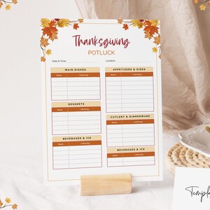 Thanksgiving Potluck Sign up Sheet, Potluck Signup Sheet, Thanksgiving ...