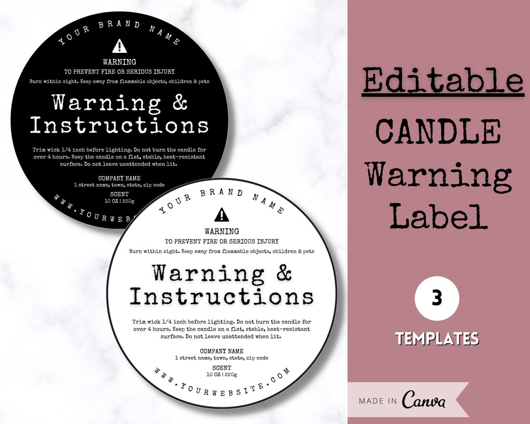 EDITABLE Candle Warning Label Template, Candle Care & Fire Safety ...