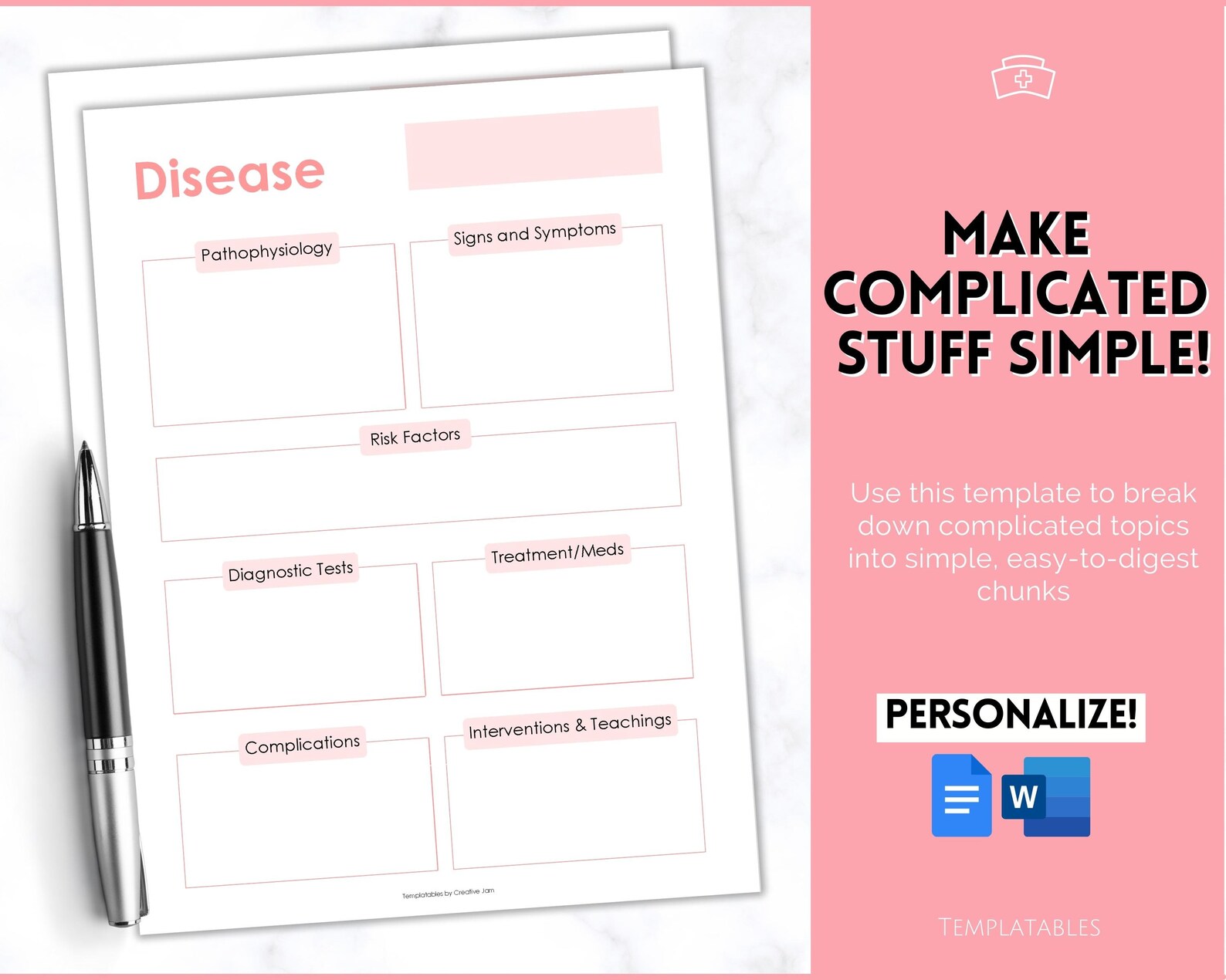 EDITABLE Nursing Patho Disease Template Pathophysiology - Etsy