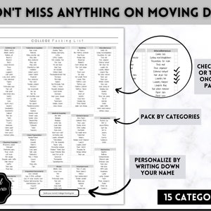 Printable College Packing List, Back to School, Packing Checklist ...