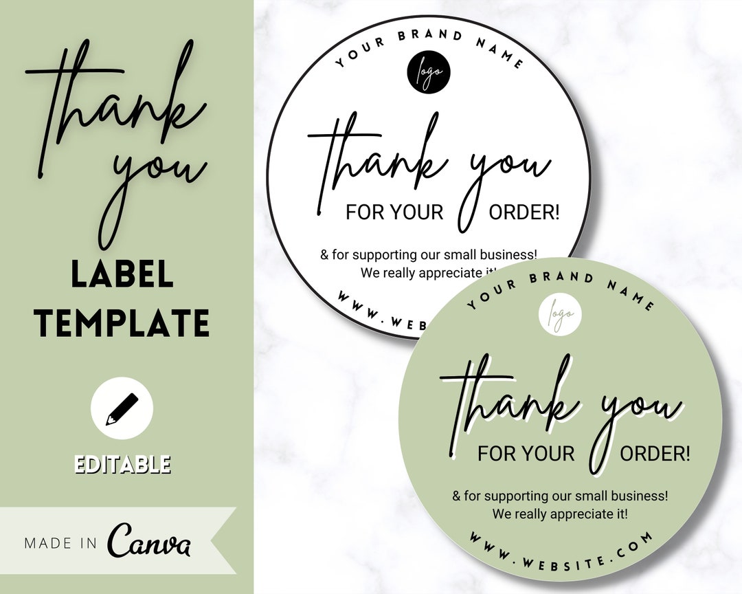 EDITABLE Thank You Sticker, Digital Thank You Label Template, Thank You ...