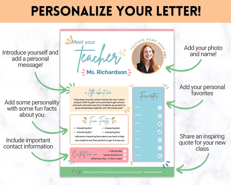 EDITABLE Meet the Teacher Template, Meet Your Teacher Introduction ...