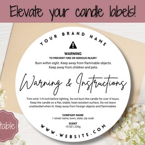 Candle Warning Label Template, EDITABLE Candle Care & Fire Safety ...