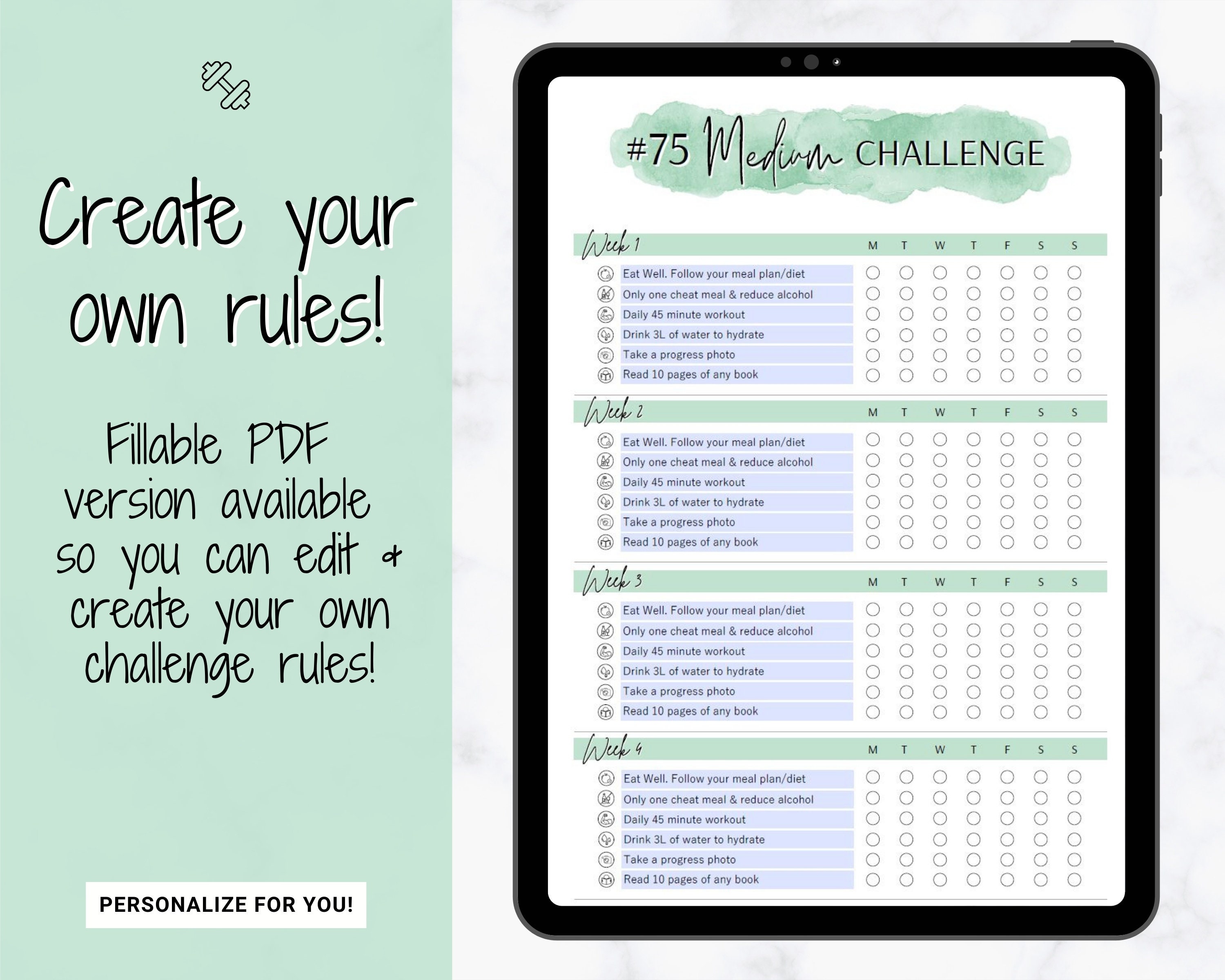 EDITABLE 75 MEDIUM Challenge Tracker 75medium Printable | Etsy