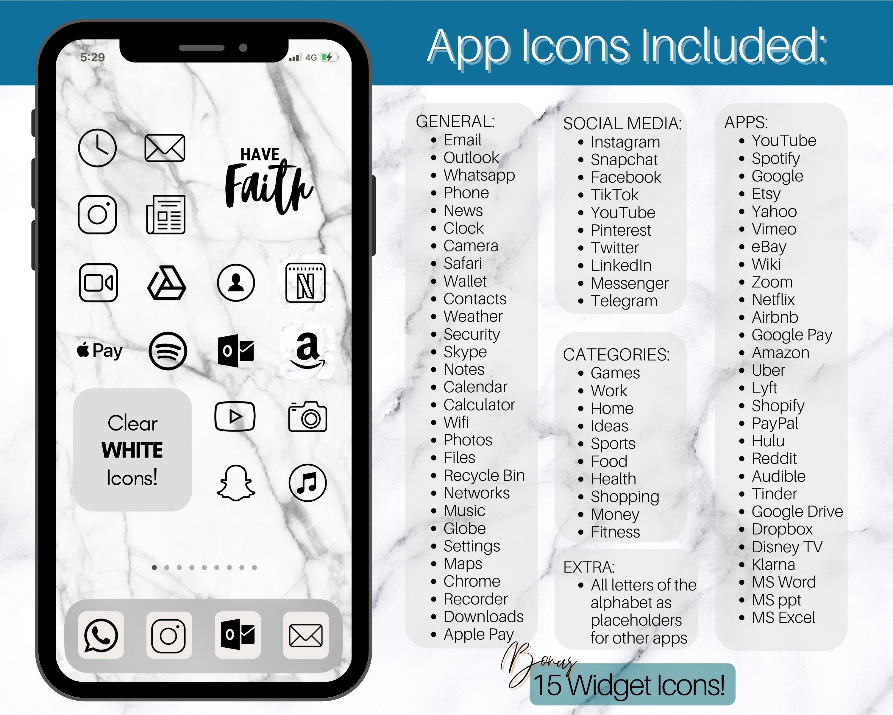 Black & White Ios 14 App Icons 240 Transparent Clear - Etsy