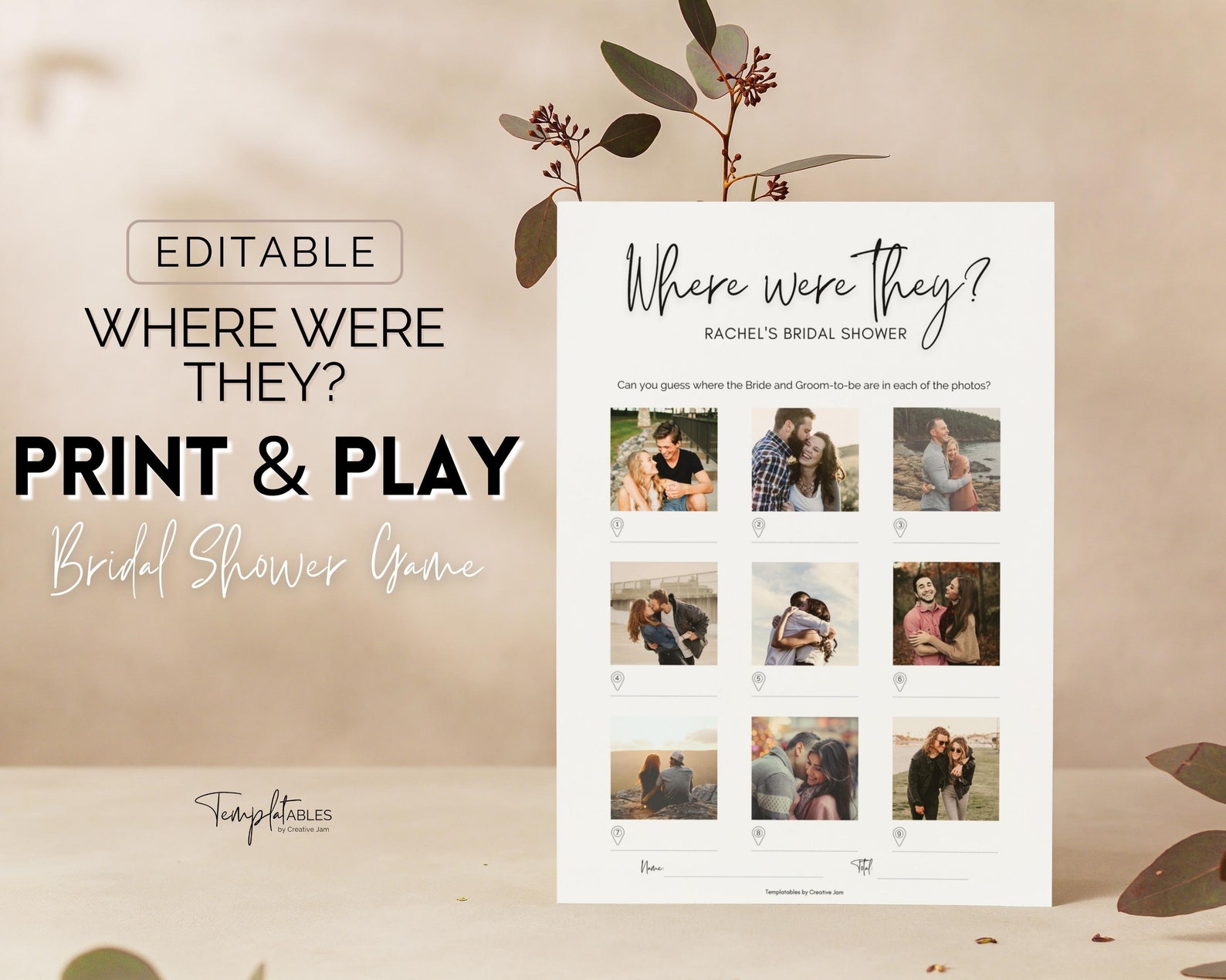 EDITABLE Where Were They Game, Bridal Shower Games, Photo Guessing ...