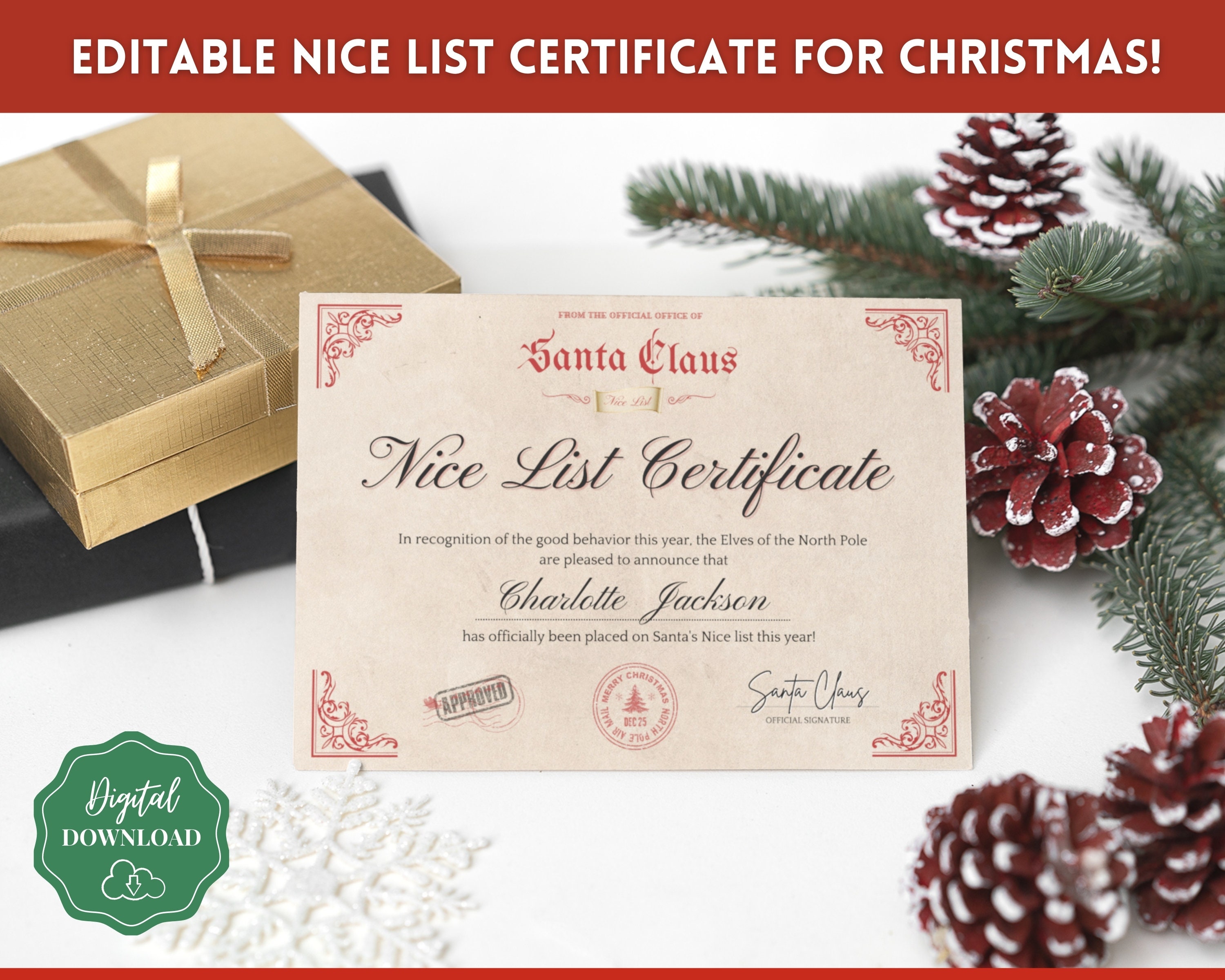 Nice List Certificate Editable Christmas Certificate - Etsy UK
