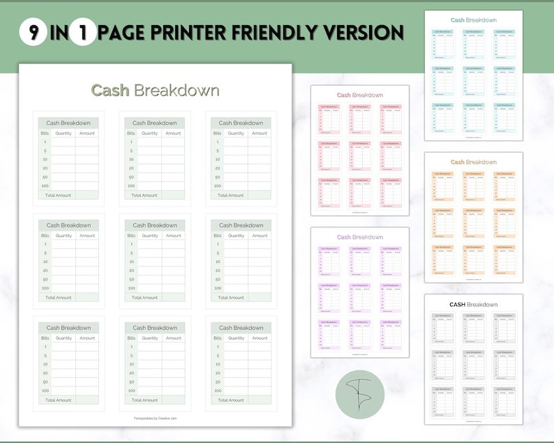 Printable Cash Breakdown Teller Slips, Cash Slips, Bank Teller, Cash Breakdown, Withdrawal ...