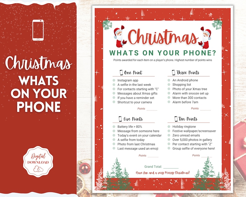 Christmas Whats on Your Phone Game! Holiday Game Printables, Xmas Party ...