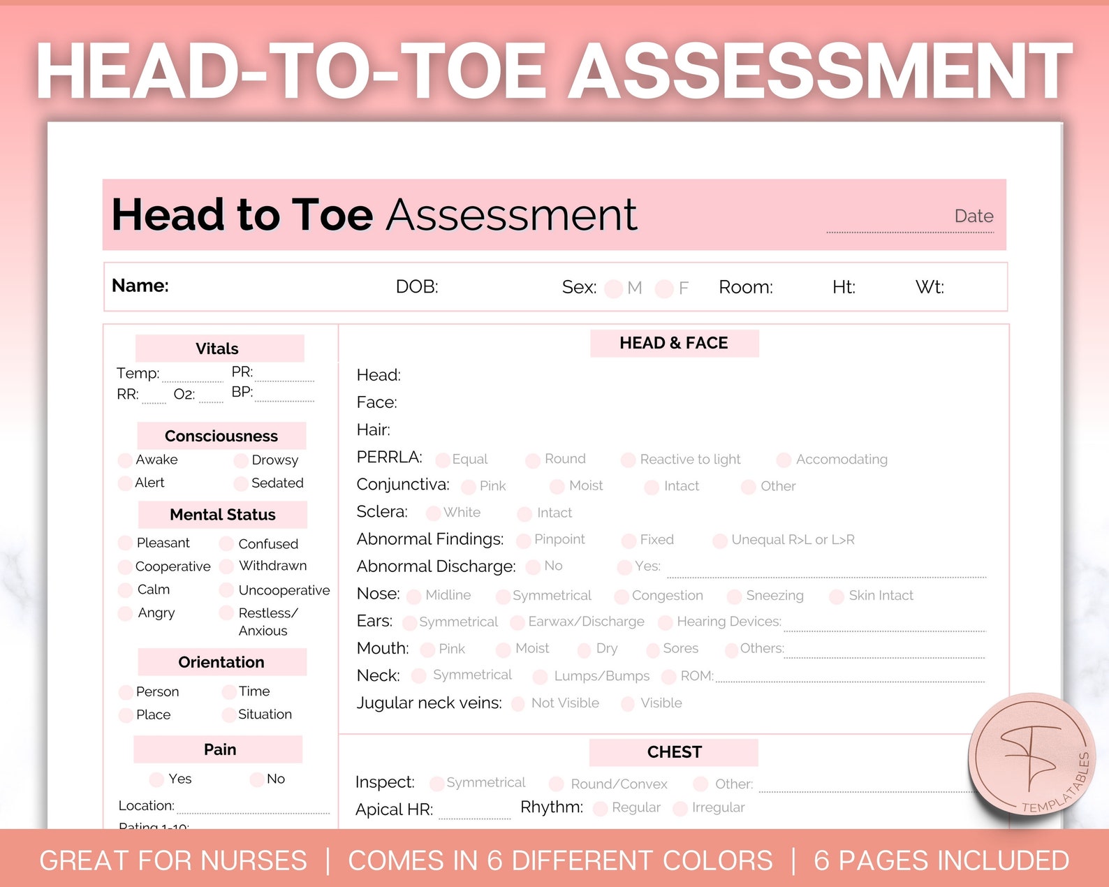 Nurse Head to Toe Assessment Sheet, Head-to-toe Assessment Guide ...