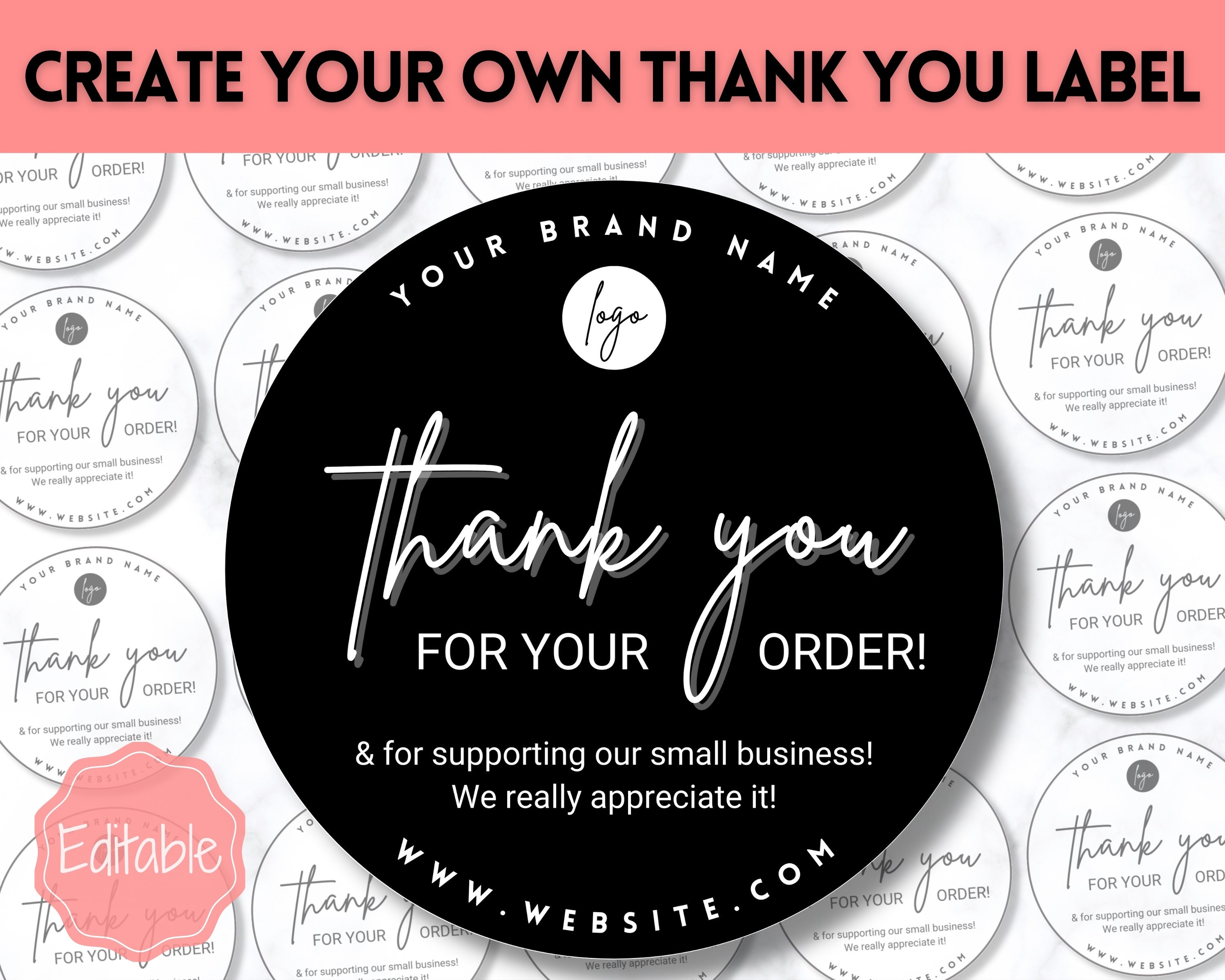 EDITABLE Thank You Sticker, Digital Thank You Label Template, Thank You ...