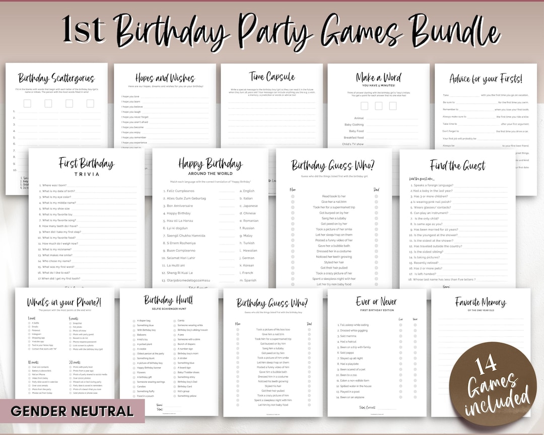 First Birthday Games, Printable BUNDLE of 14 Party Games for Baby’s 1st ...