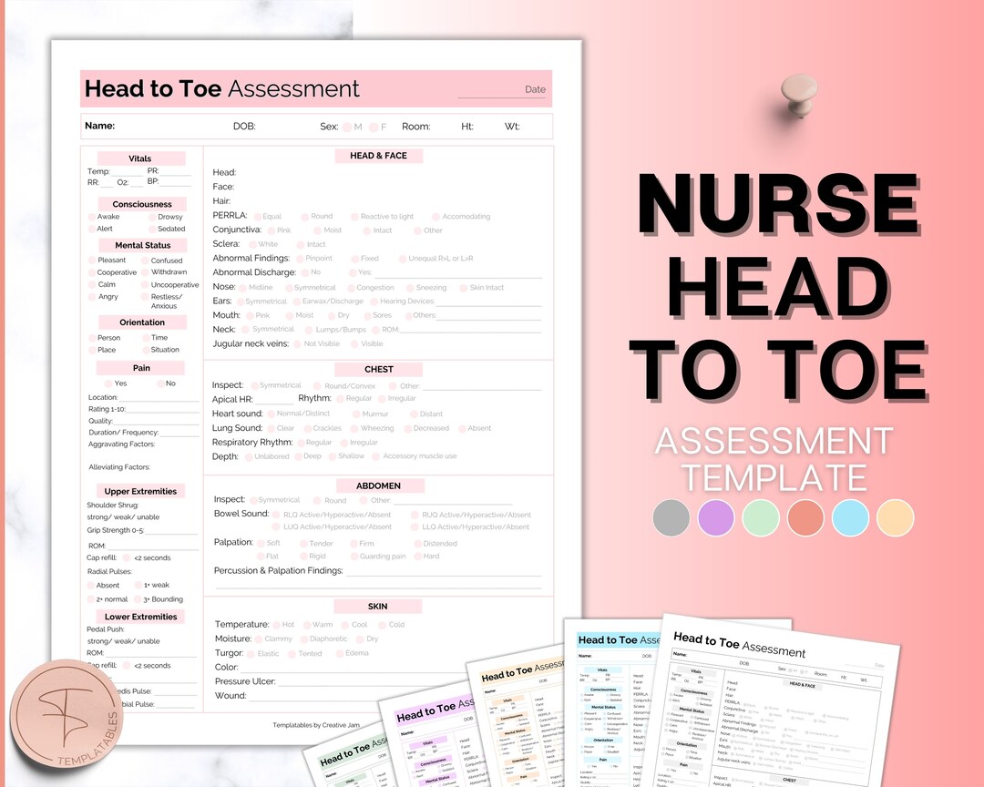 Head to Toe Assessment Sheet, Head-to-toe Assessment Guide, Nursing ...
